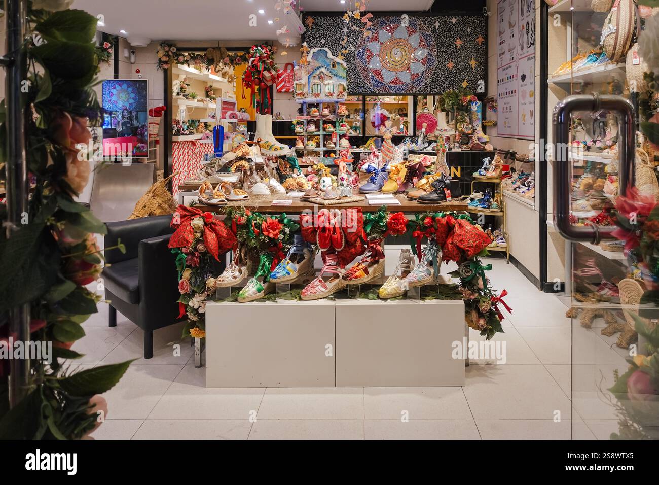 Display of Espadrilles, traditional Spanish shoes, inside a shop in ...