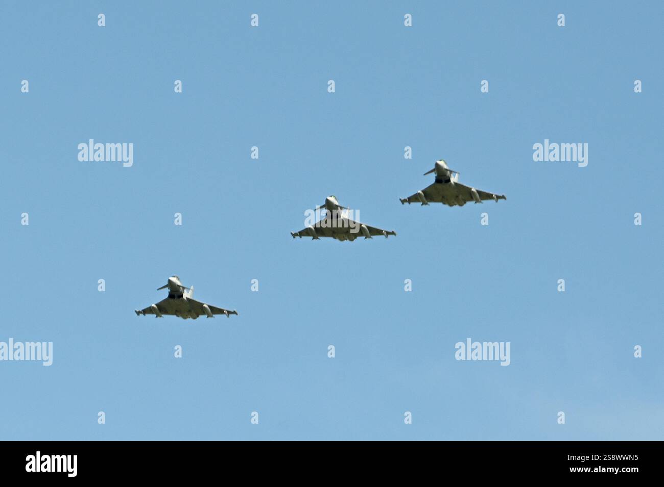 Low flying Eurofighter Typhoon supersonic military jet fighter aircraft ...