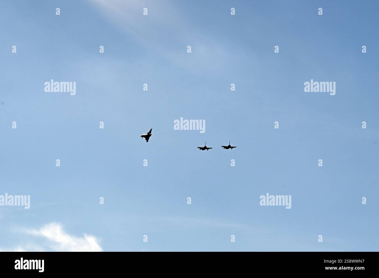 Low flying Eurofighter Typhoon supersonic military jet fighter aircraft ...