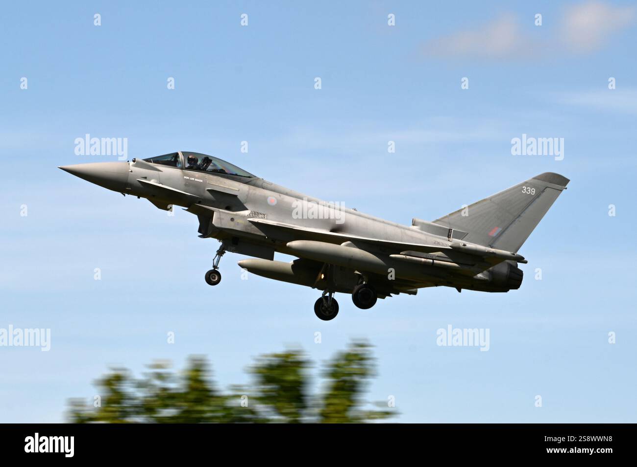 Low flying Eurofighter Typhoon supersonic military jet fighter aircraft ...
