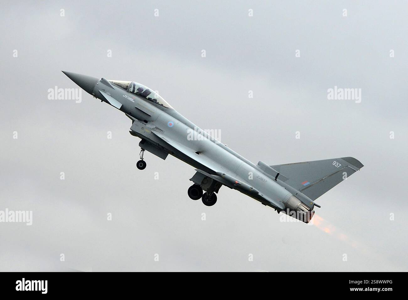 Low flying Eurofighter Typhoon supersonic military jet fighter aircraft ...