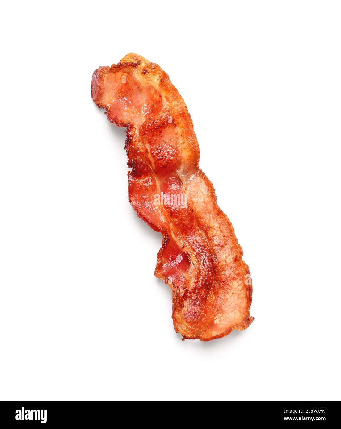 Fried bacon rasher on white background Stock Photo - Alamy