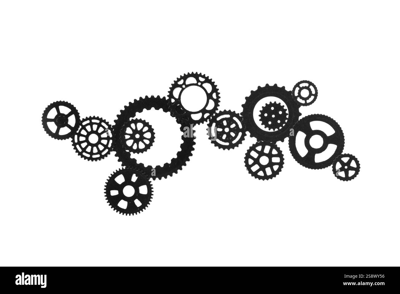 Black paper gears on white background Stock Photo - Alamy