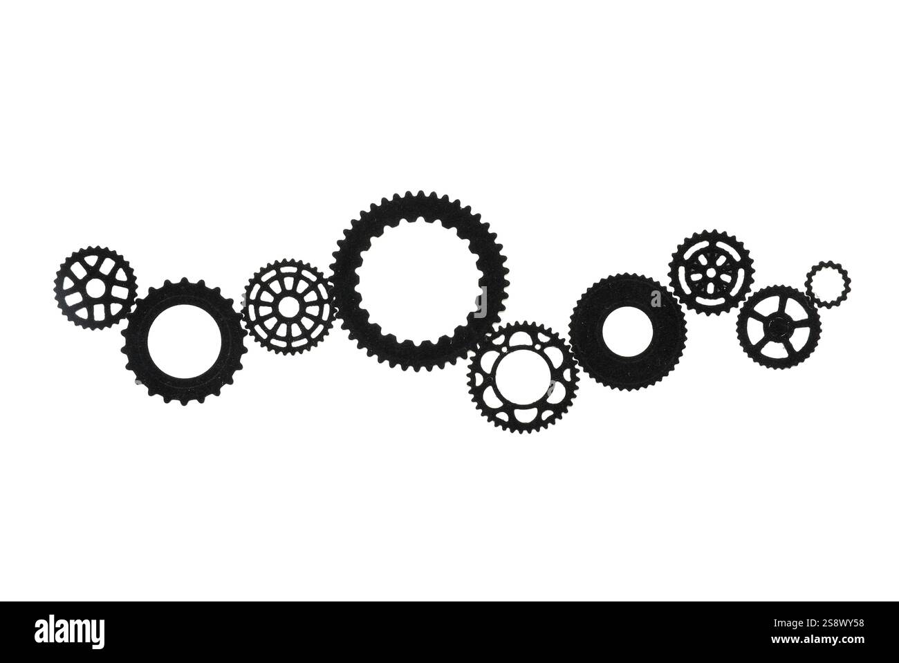 Black paper gears on white background Stock Photo - Alamy