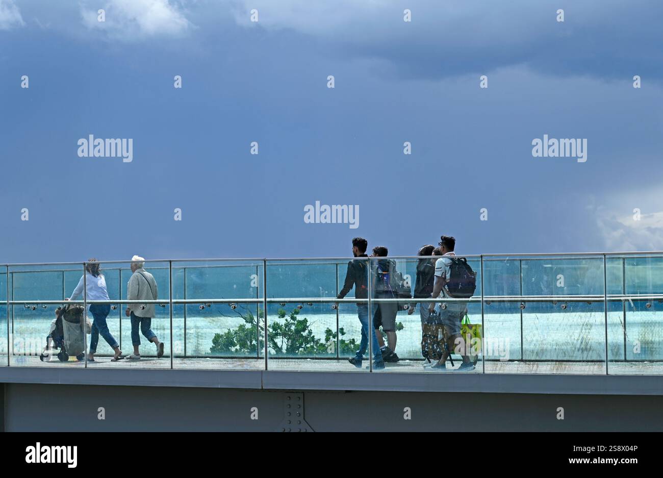 People on the walkway linking the top of Pier Hill to the Twin Lifts ...