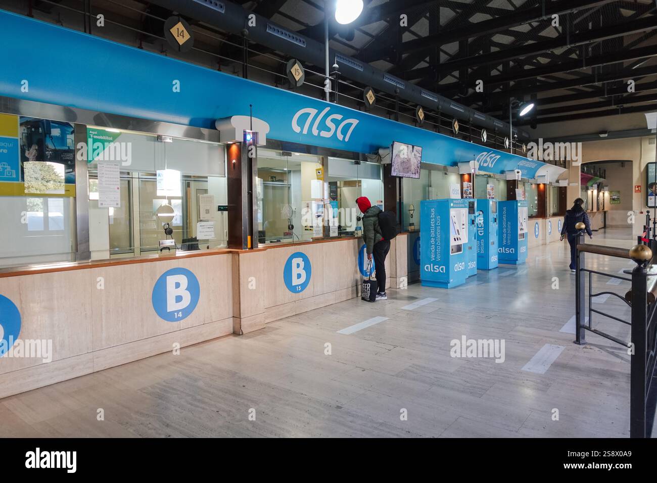 Alsa bus ticket office inside Barcelona Nord bus station Stock Photo ...
