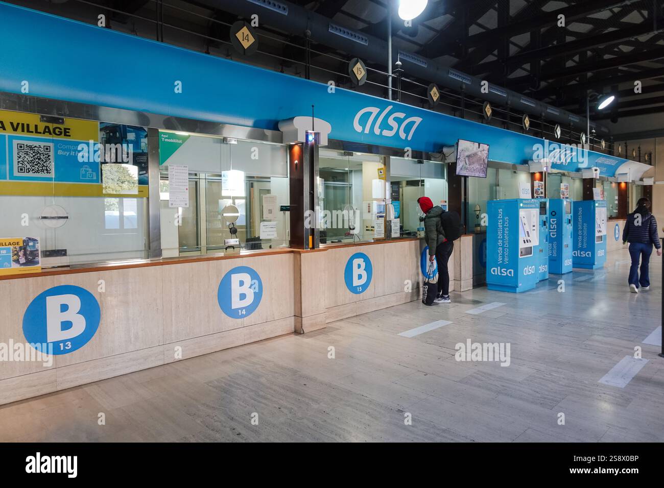 Alsa bus ticket office inside Barcelona Nord bus station Stock Photo ...