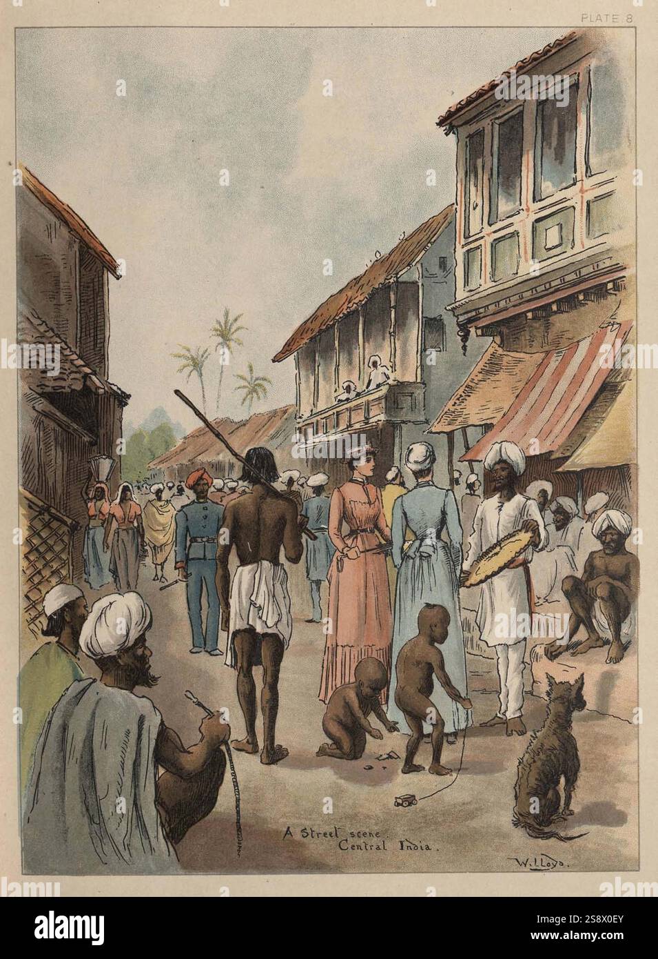 Two English women walking street in central India. Sketches of colonial ...