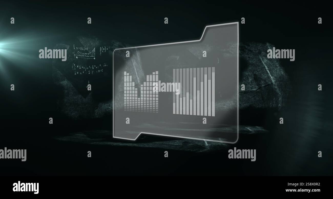 Mathematical equations and graphs image over digital folder icon Stock ...