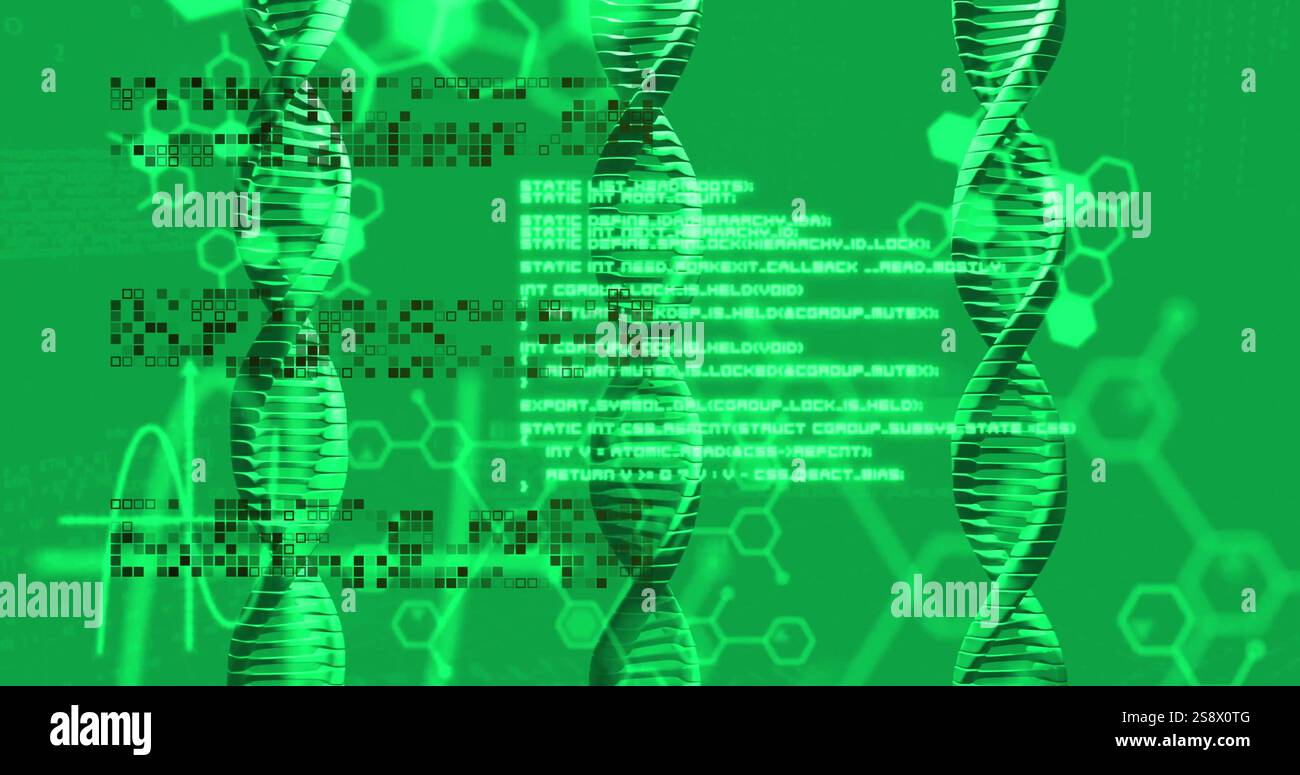 Image of dna strands and scientific data processing over green background Stock Photo - Alamy