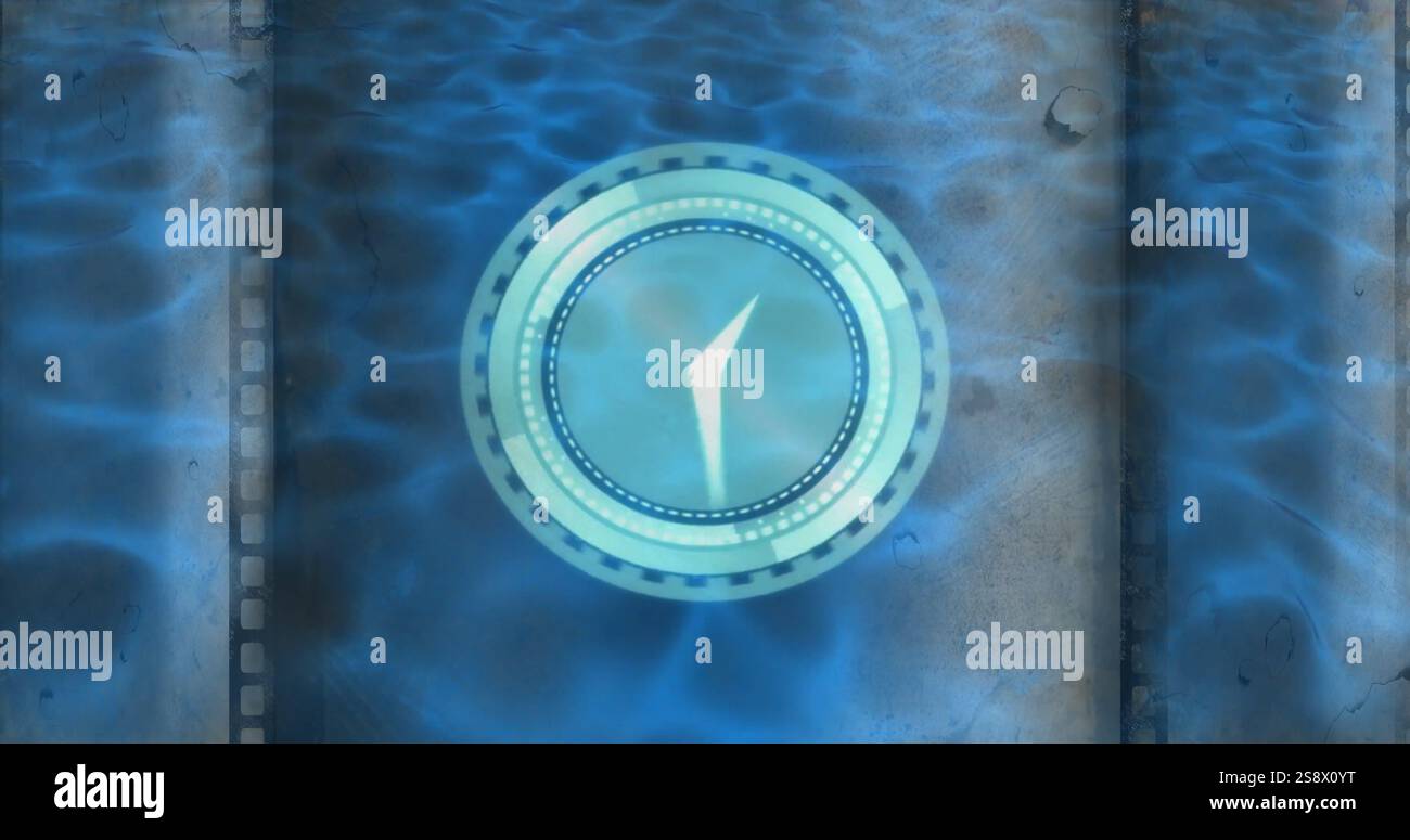 Image of clock moving fast over blue pattern background. Time, colour ...
