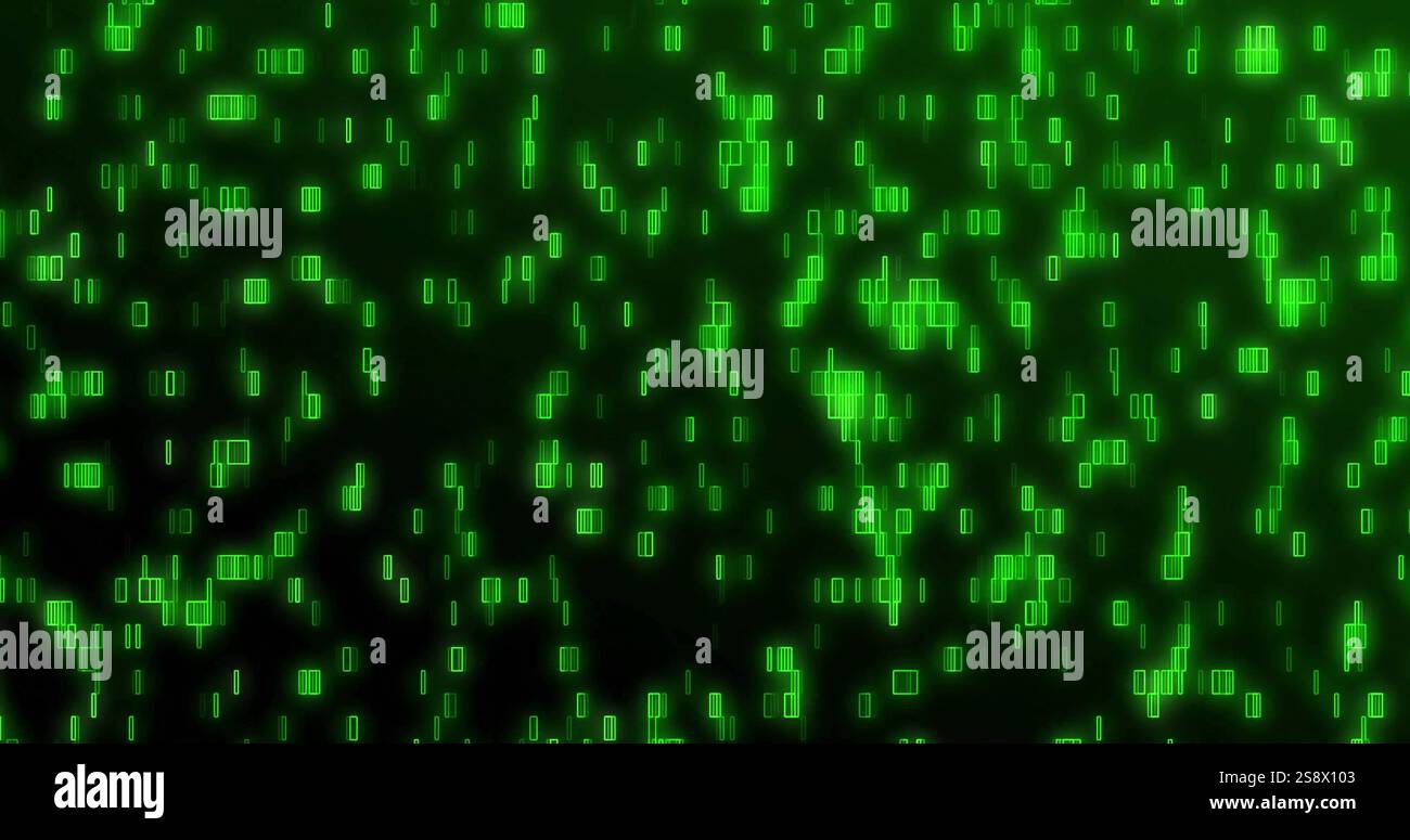 Image of glowing green binary coding moving over black background Stock ...