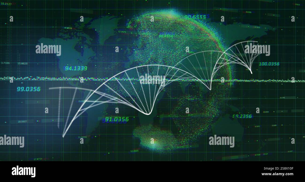 Image of dna strand, globe and data processing Stock Photo - Alamy