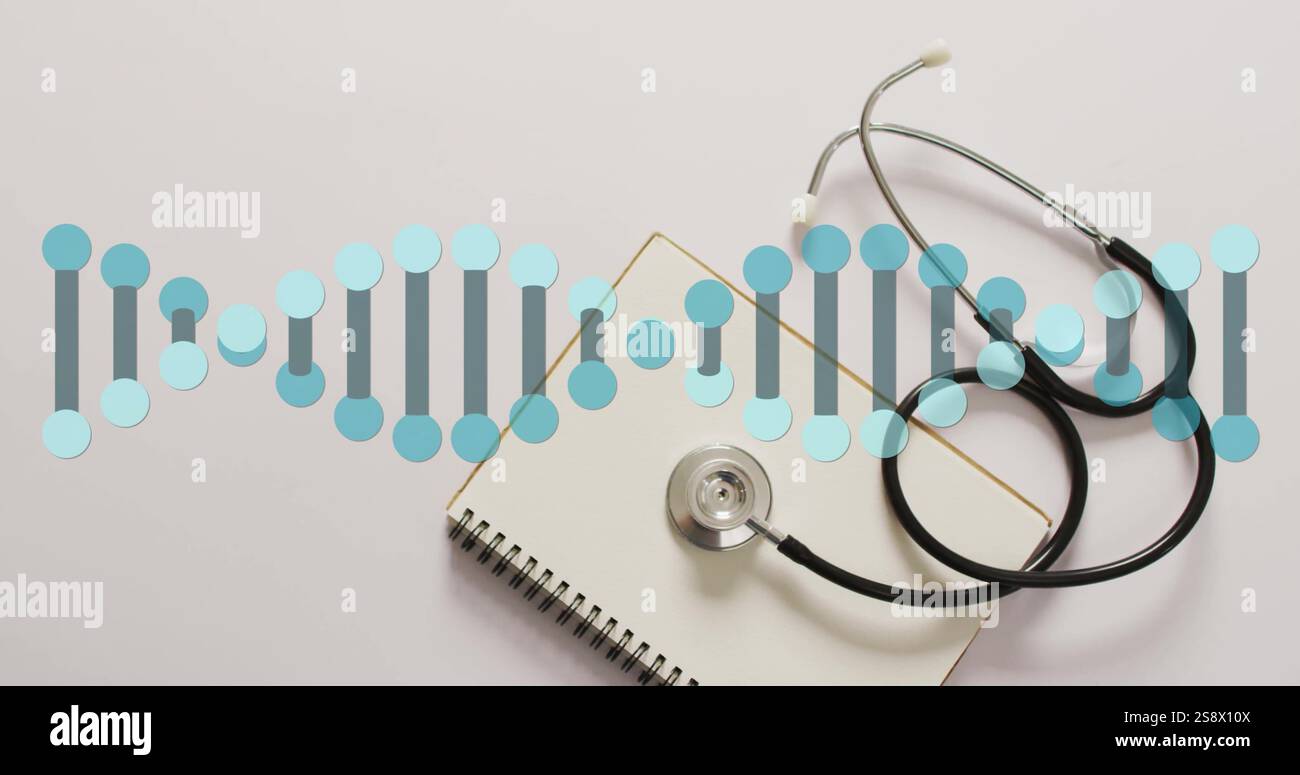 Image of dna strand and stethoscope on white background Stock Photo - Alamy
