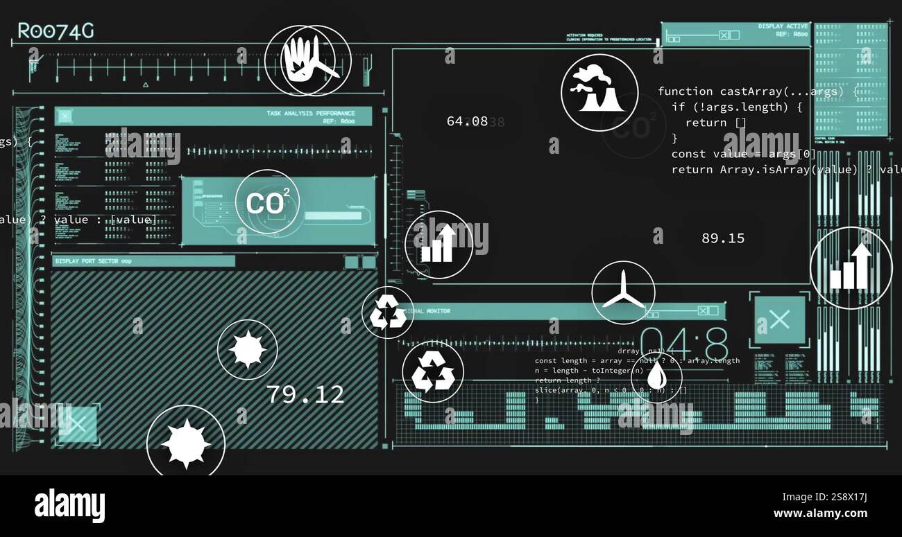 Environmental data and statistics image over digital interface with ...