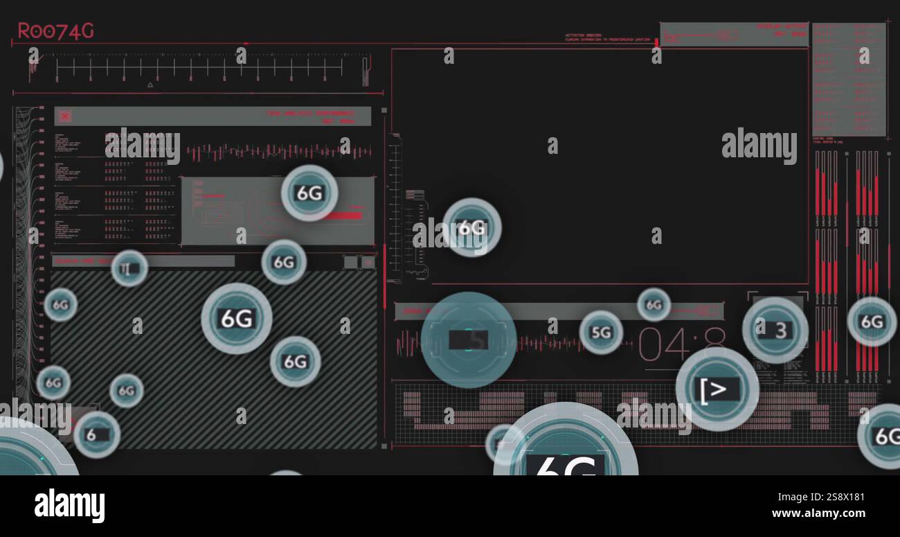 Technological interface with 6g symbol, data processing image Stock ...