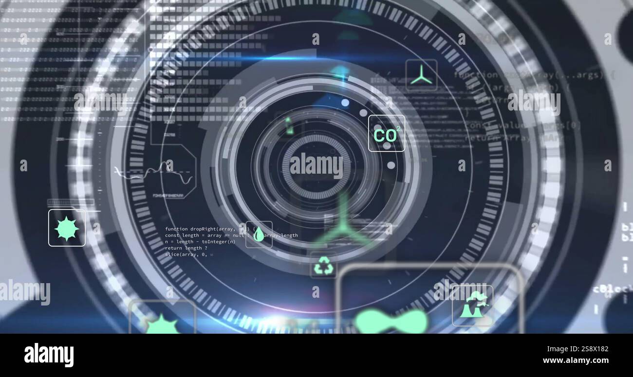 Futuristic Circular Interface With Coding And Data Processing Image