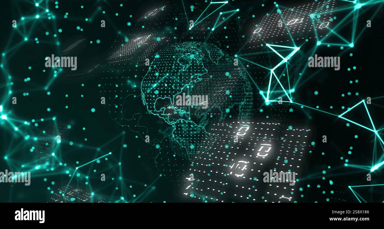 Binary code and digital network connections image over abstract globe Stock Photo - Alamy