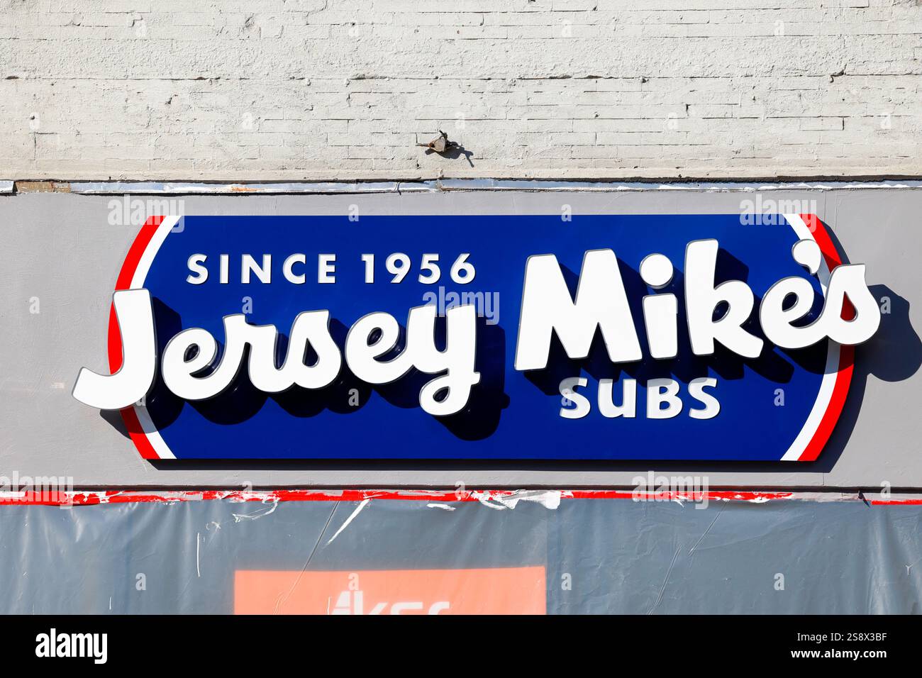 Signage for Jersey Mike's Subs, an American submarine sandwich chain ...
