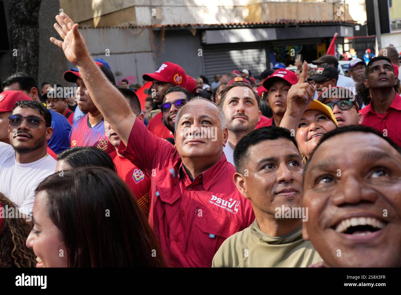 Venezuelan Interior Minister Diosdado Cabello gestures during a march ...