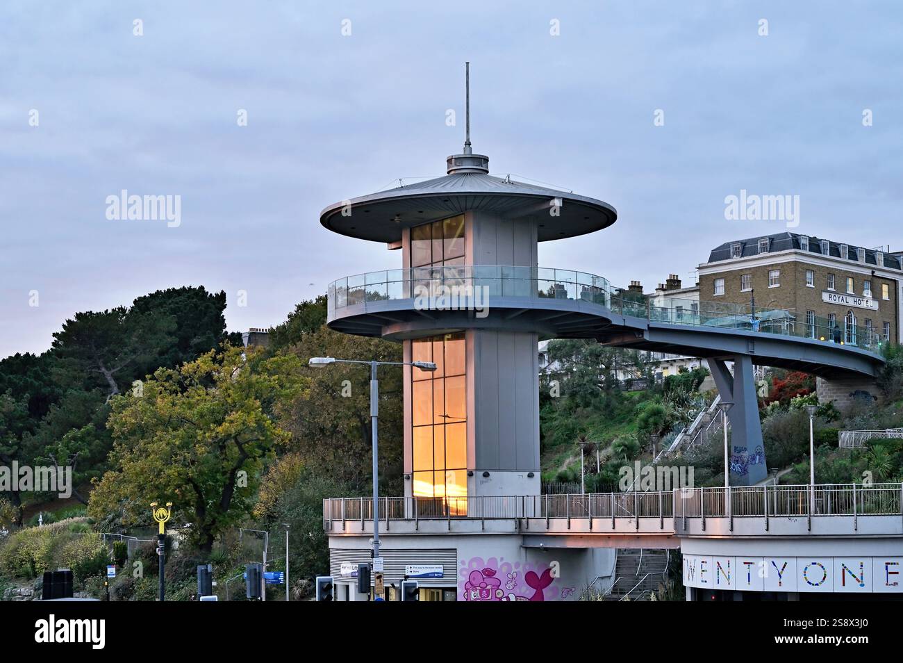 Twin lift tower at Southend on Sea gives access to the seafront and ...
