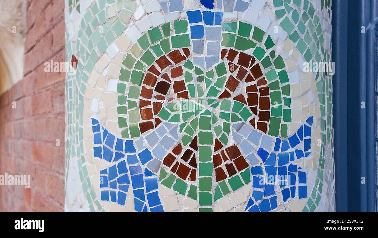Ceramic tile columns inside the Palace of Catalan Music in Barcelona ...