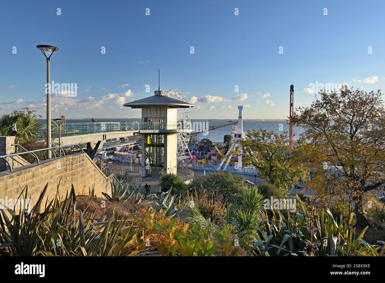 Twin lift tower at Southend on Sea gives access to the seafront and ...