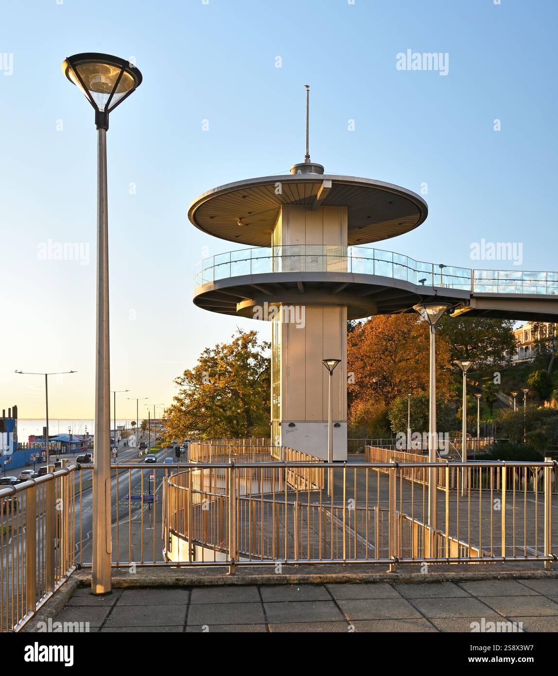 Twin lift tower at Southend on Sea gives access to the seafront and ...