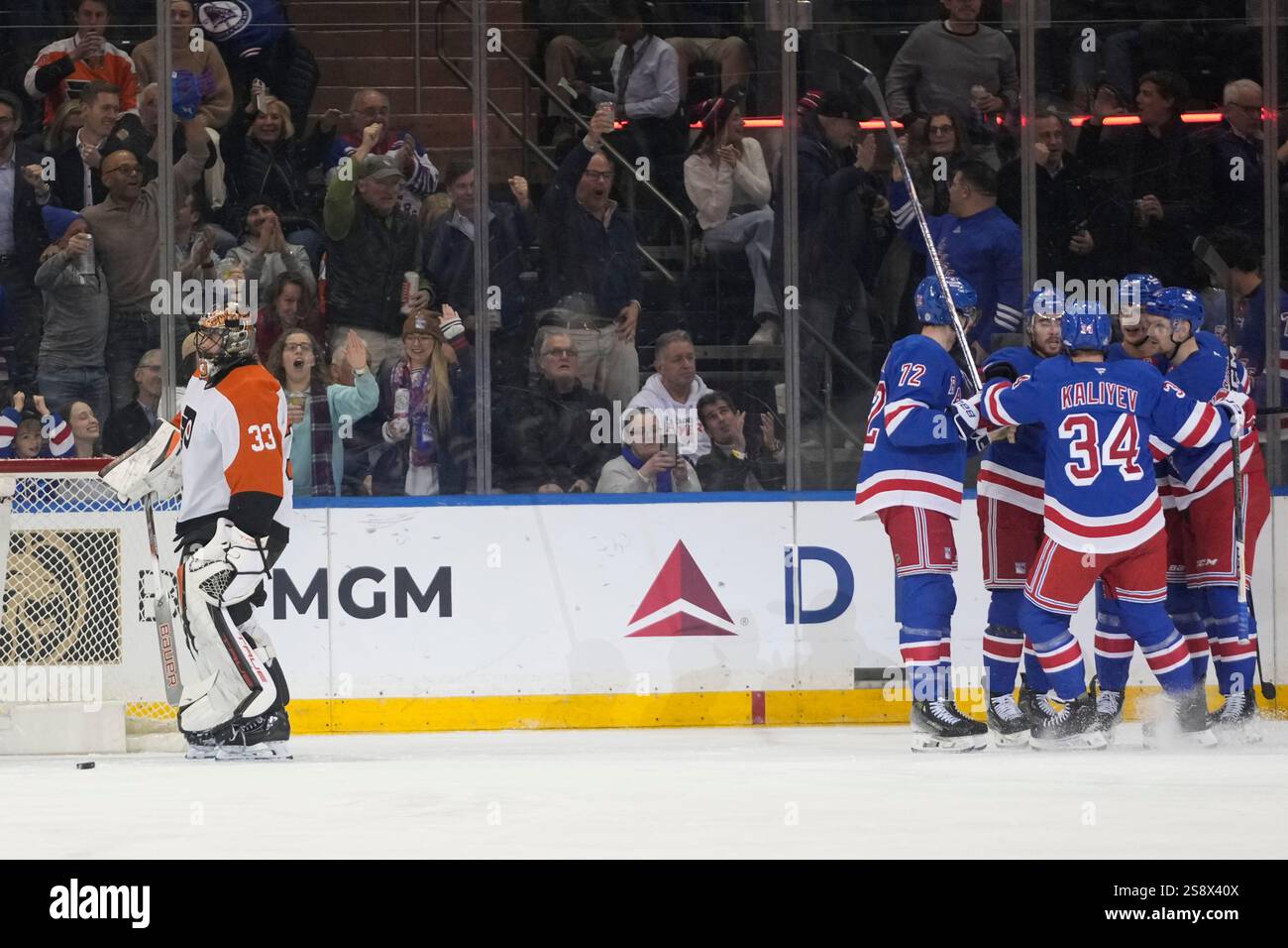 Philadelphia Flyers goaltender Samuel Ersson (33) reacts as the New ...