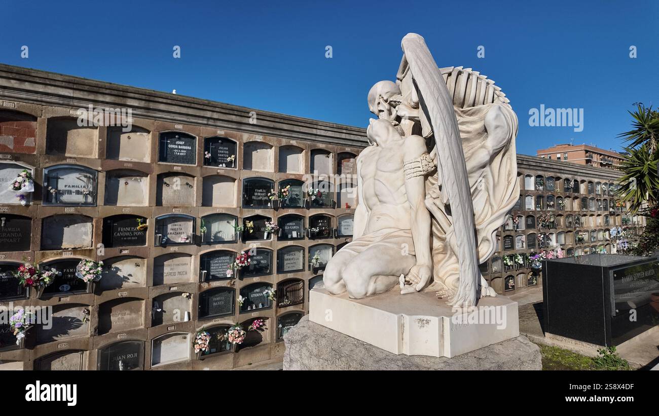 Inside Cementiri del Poblenou with artfully sculpted tombs, including ...