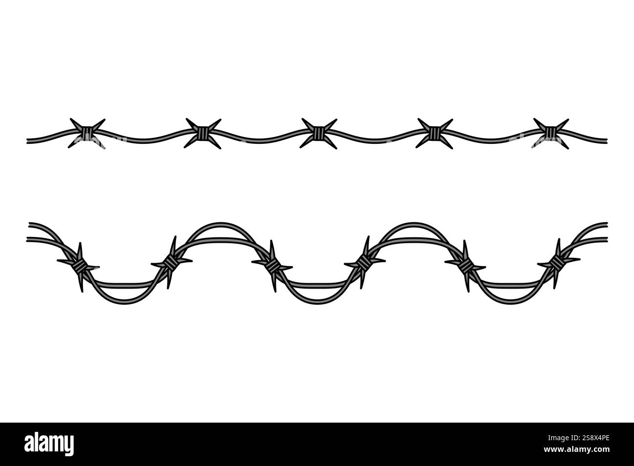Barbed wire vector. Straight and curved. Security protection symbol ...