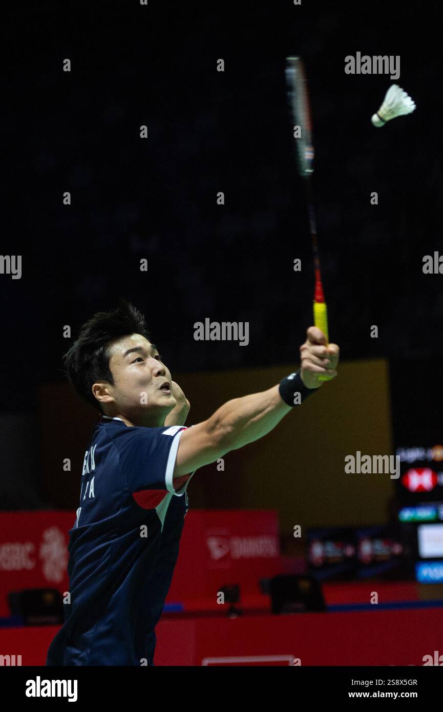 Jakarta, Indonesia. 23rd Jan, 2025. Jeon Hyeok Jin hits a return during the men's singles second ...