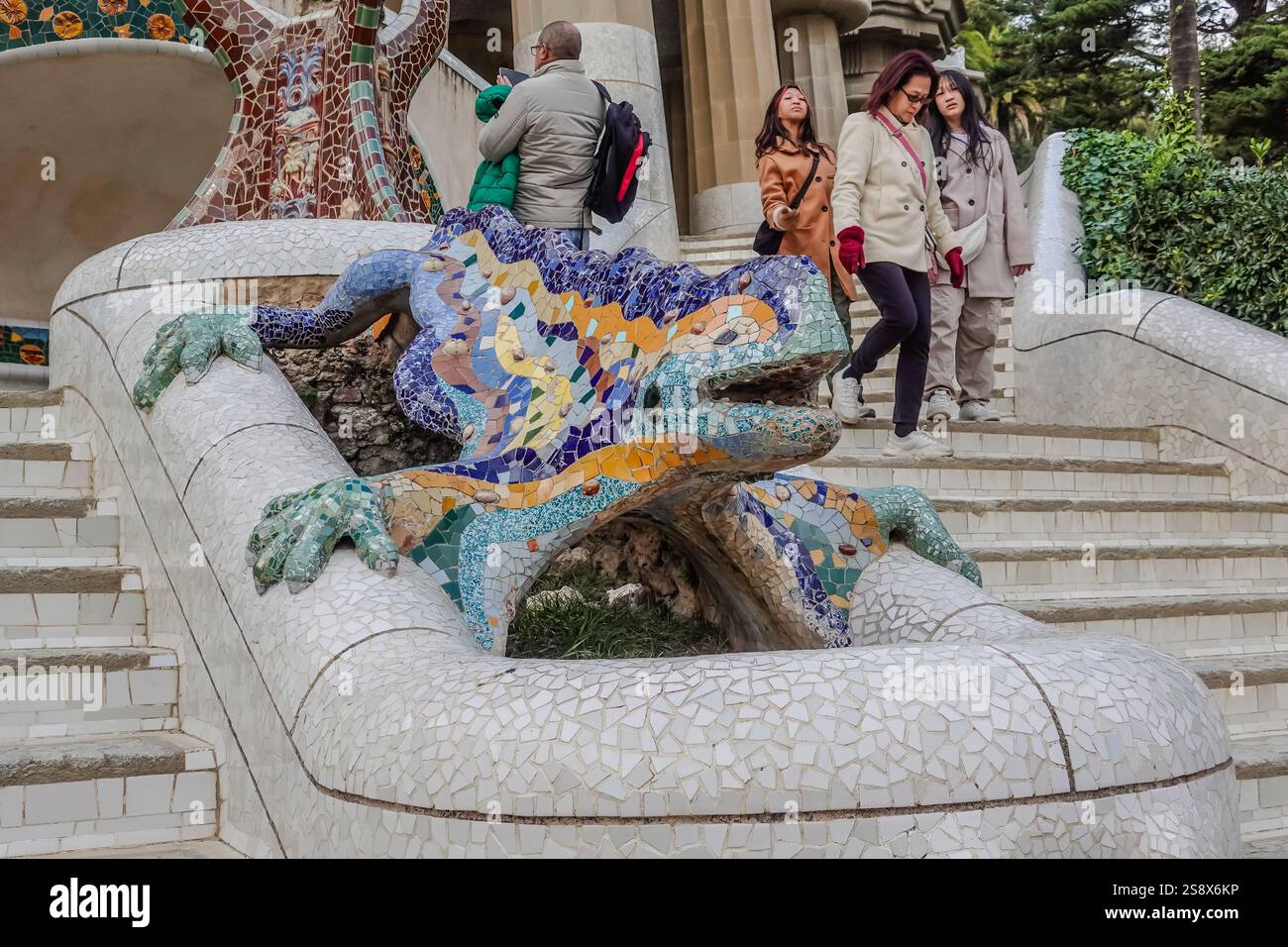The Dragon Stairway in Park Güell, Barcelona, architected by Antoni ...