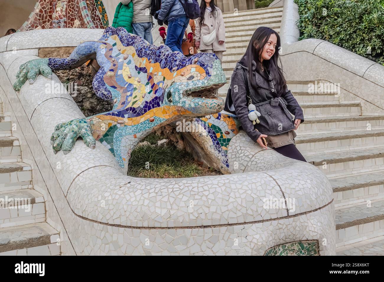 The Dragon Stairway in Park Güell, Barcelona, architected by Antoni ...