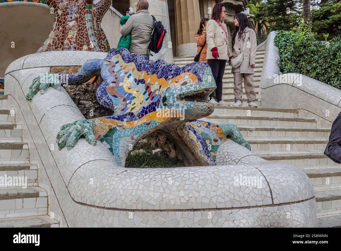 The Dragon Stairway in Park Güell, Barcelona, architected by Antoni ...