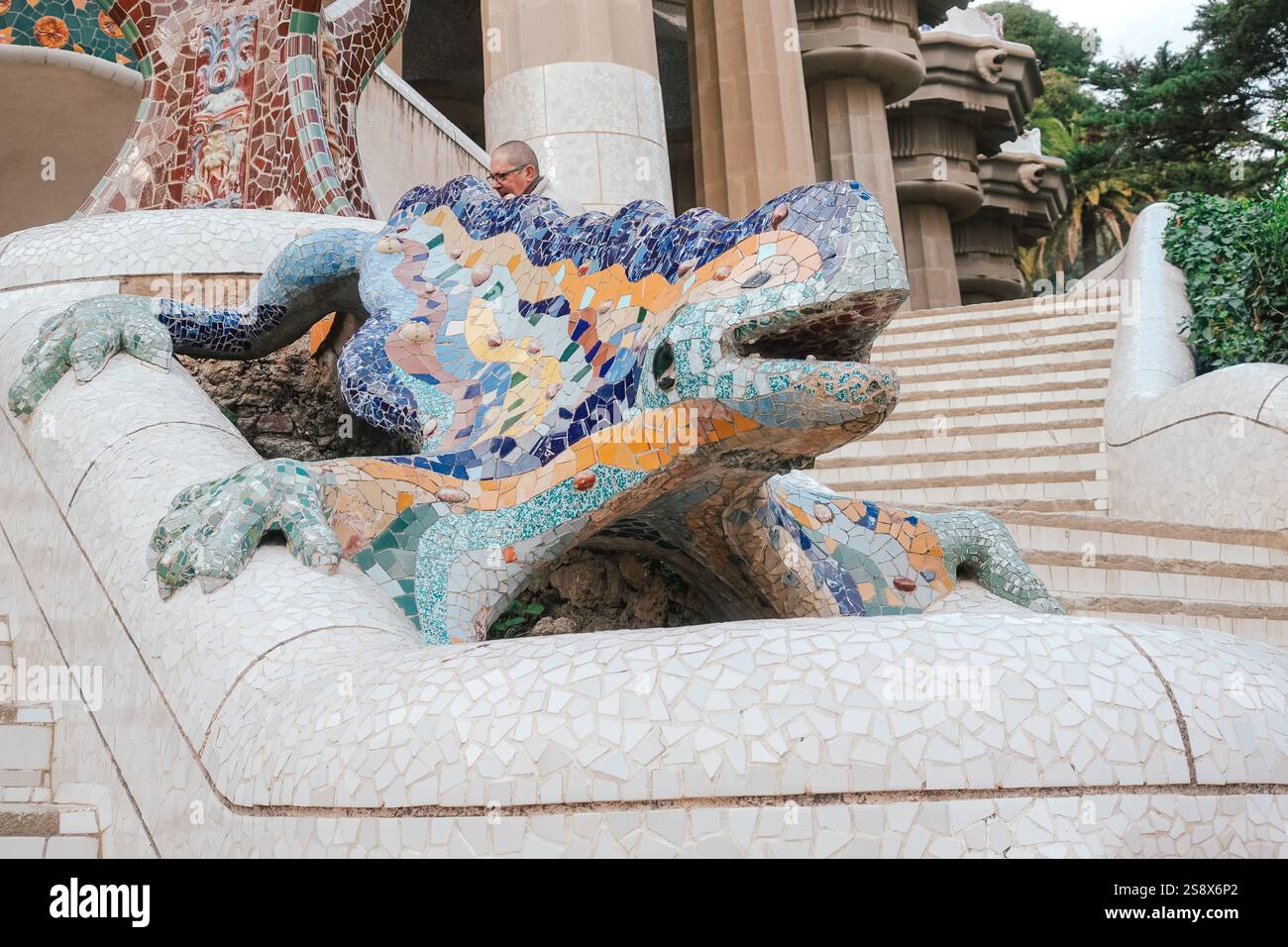 The Dragon Stairway in Park Güell, Barcelona, architected by Antoni ...