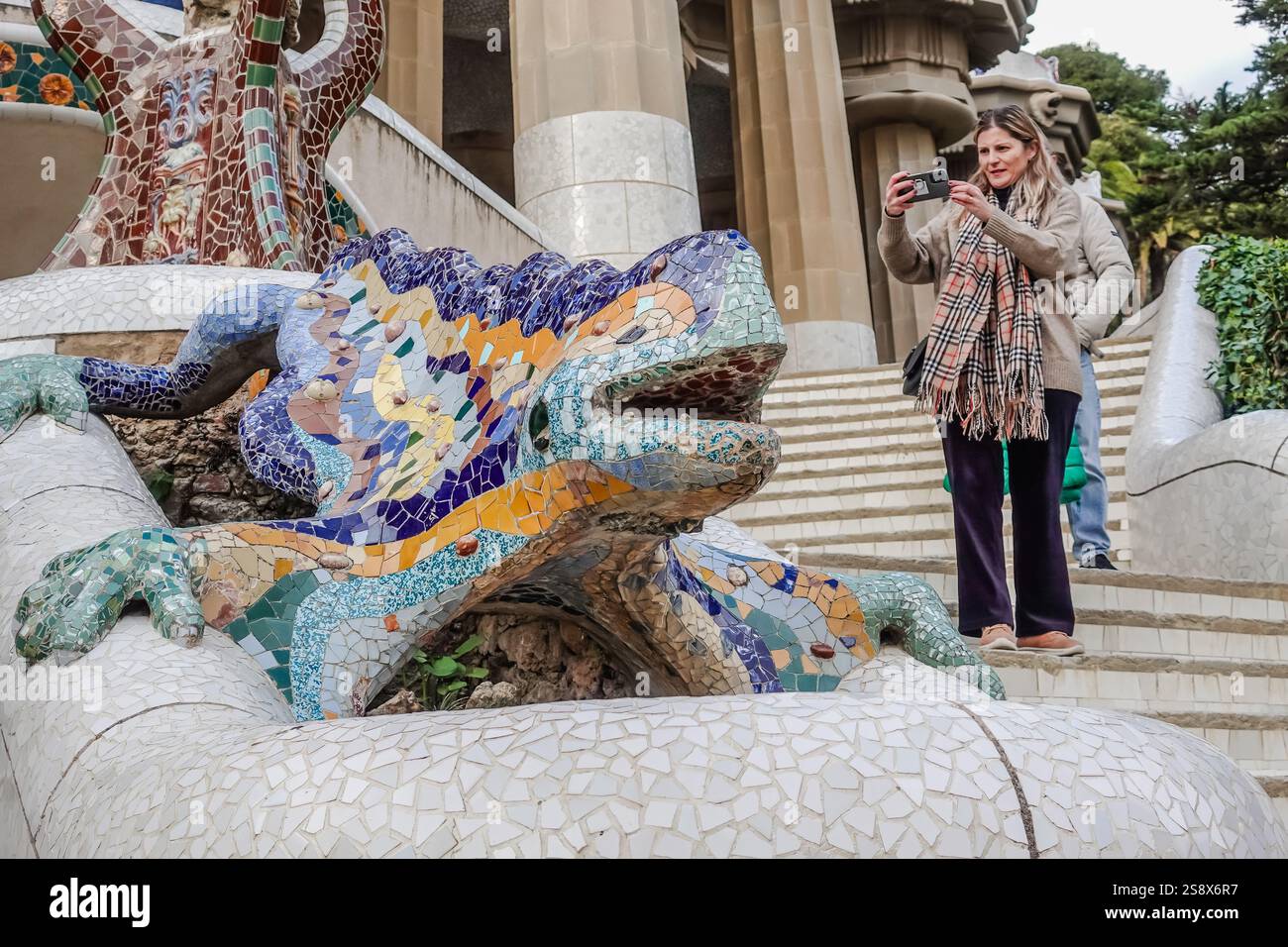 The Dragon Stairway in Park Güell, Barcelona, architected by Antoni ...