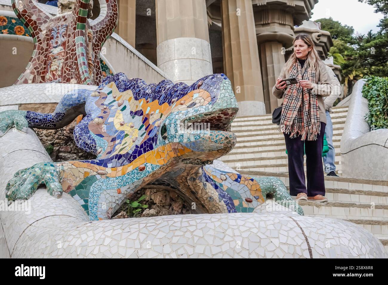The Dragon Stairway in Park Güell, Barcelona, architected by Antoni ...