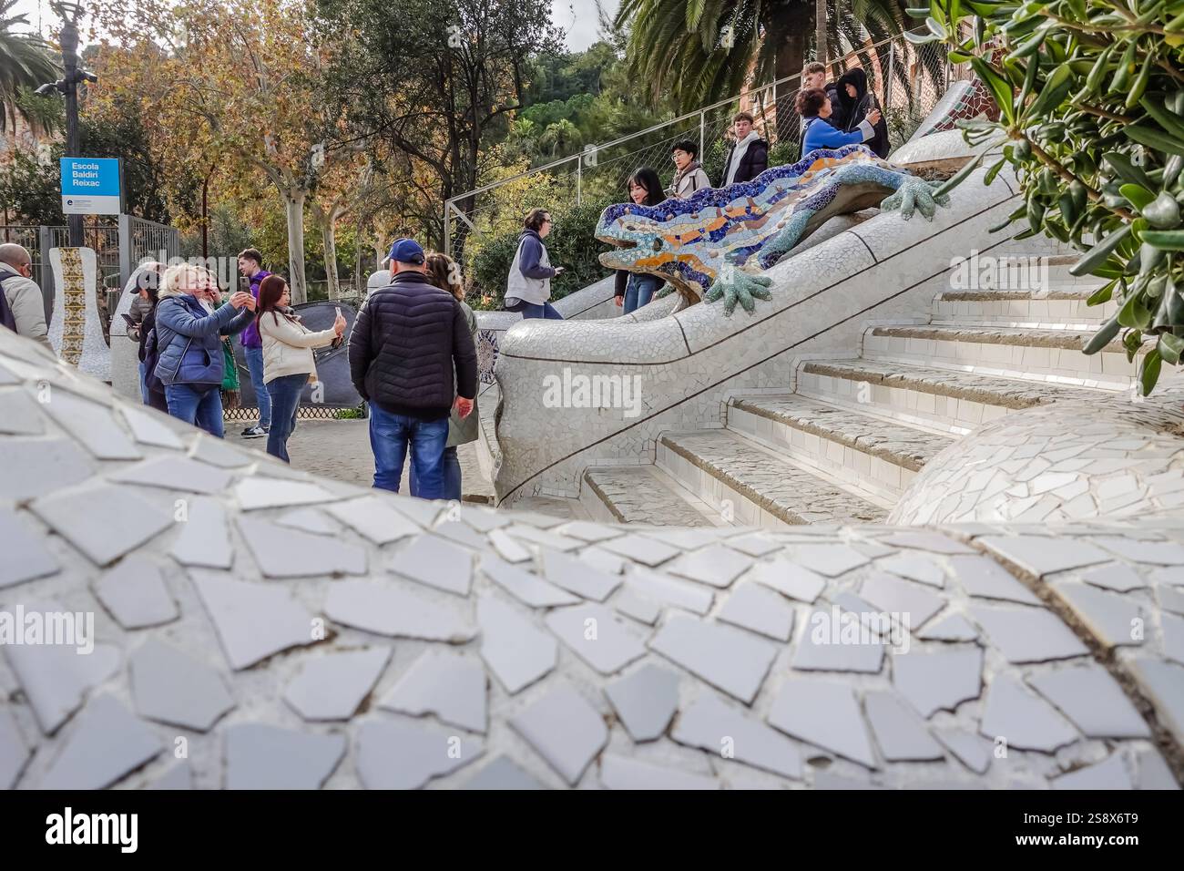The Dragon Stairway in Park Güell, Barcelona, architected by Antoni ...