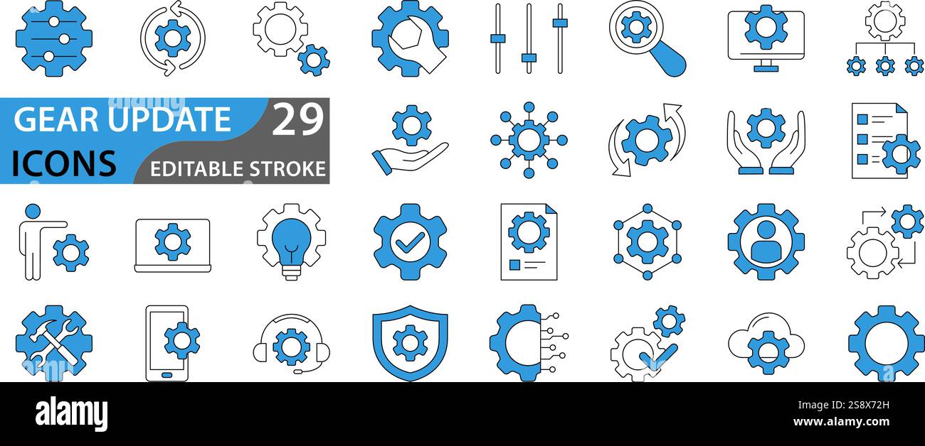 Gears icon set. Set of icons related to gears, control, tool, system ...