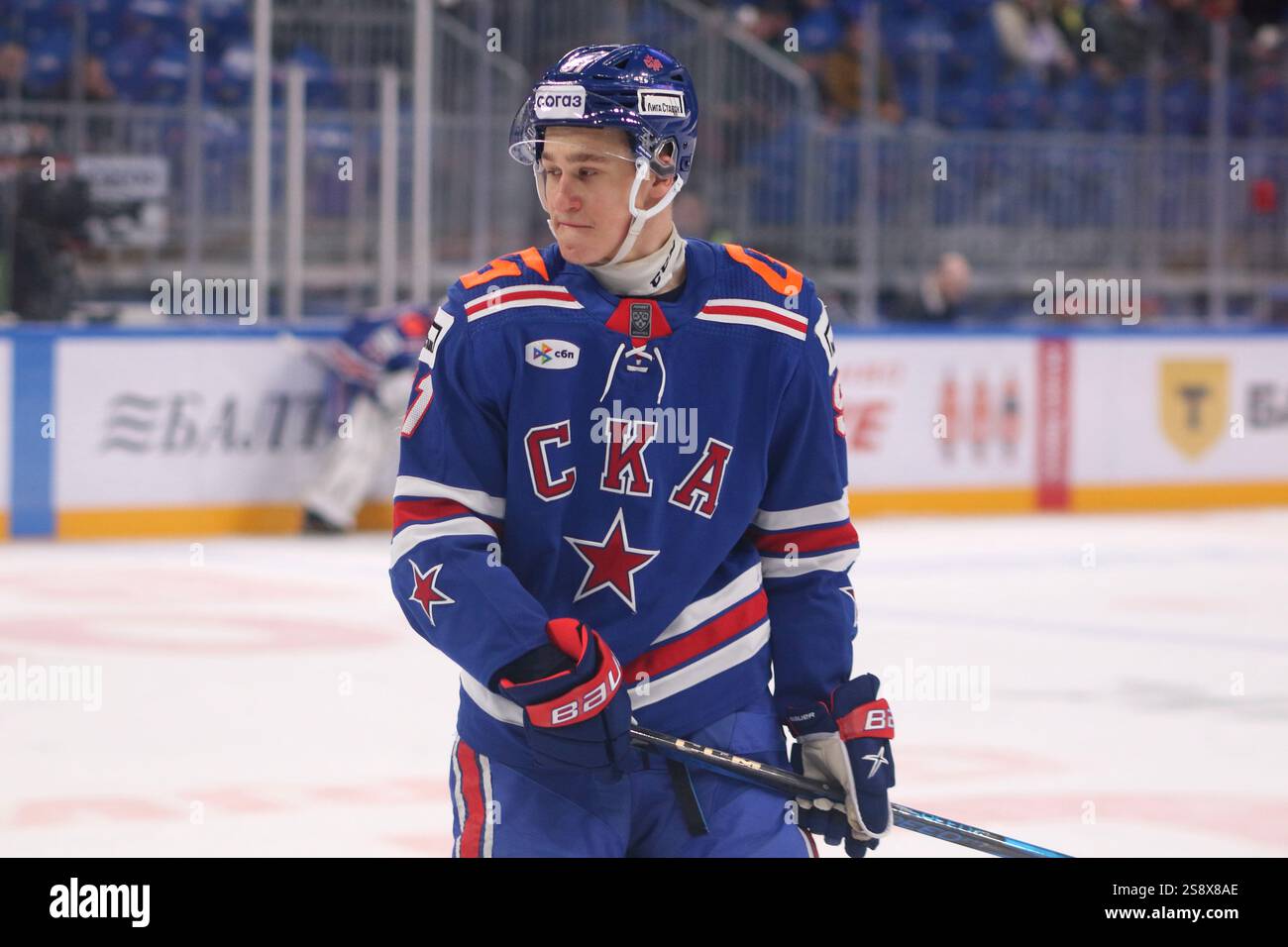 Ivan Demidov (91) of SKA Hockey Club seen in action during the Hockey ...