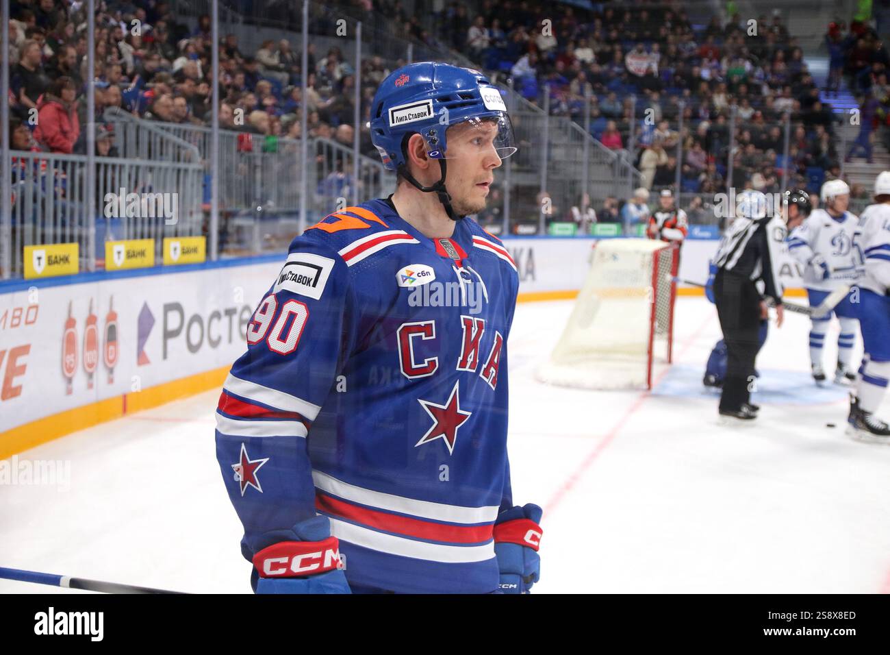 Valentin Zykov (90) of SKA Hockey Club seen in action during the Hockey ...