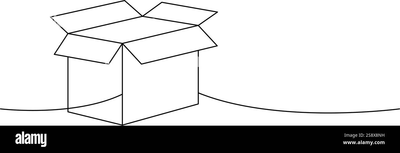 Open box one line continuous drawing. Carton delivery packaging box ...