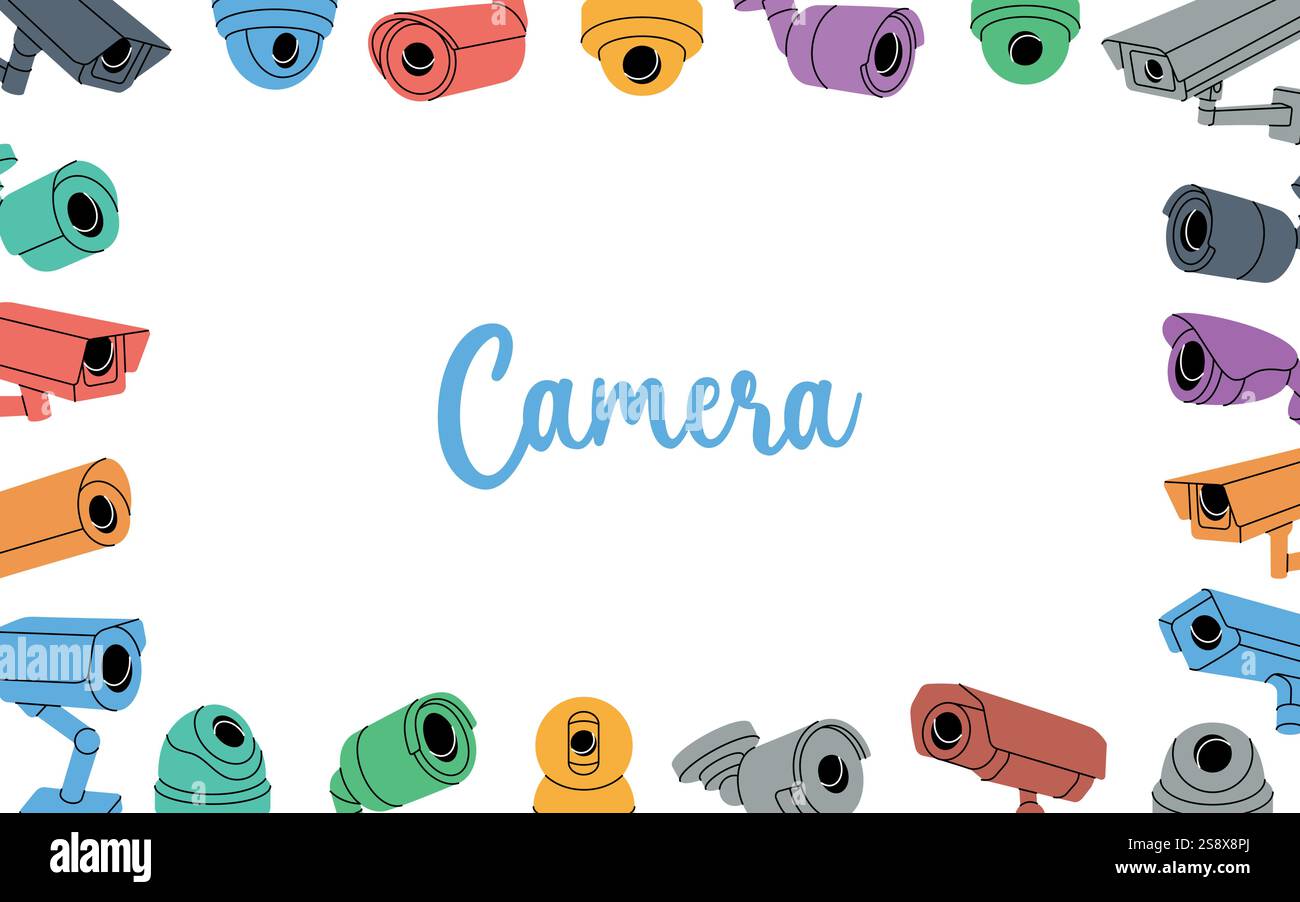 Security cameras in horizontal banner. External CCTV cameras. Safety ...