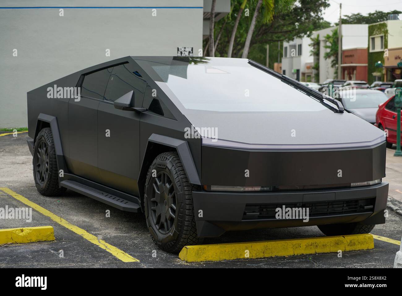 Miami, USA - 22 January 2025: A stealth Tesla Cybertruck parked in the ...