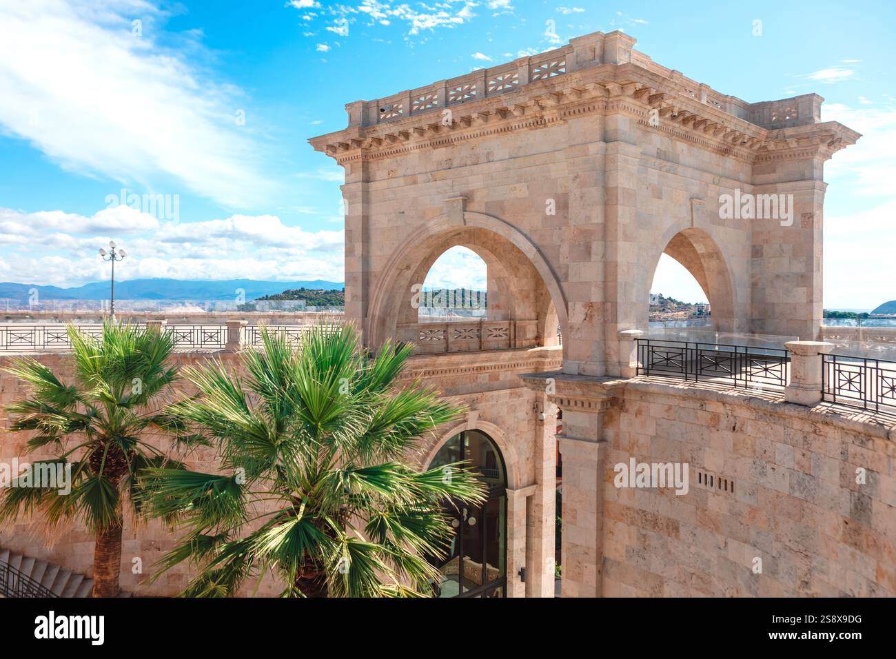 Bastione di Saint Remy in Cagliari, Sardinia Italy. Historic stone ...