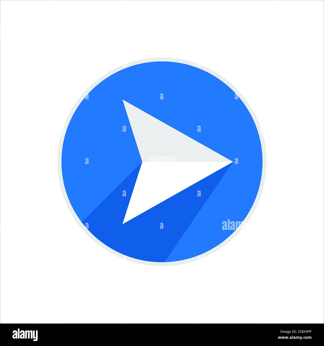 Arrow icon on blue circle with long shadow. Containing cursor arrow, change, transfer, switch ...