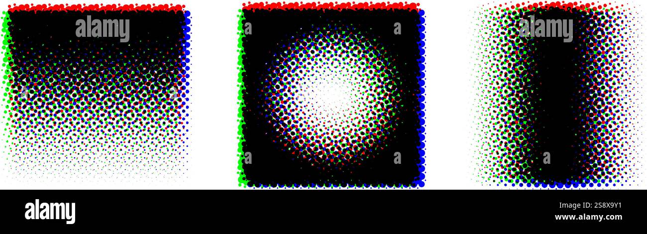 Square halftone gradient background set. RGB textured pixelated ...
