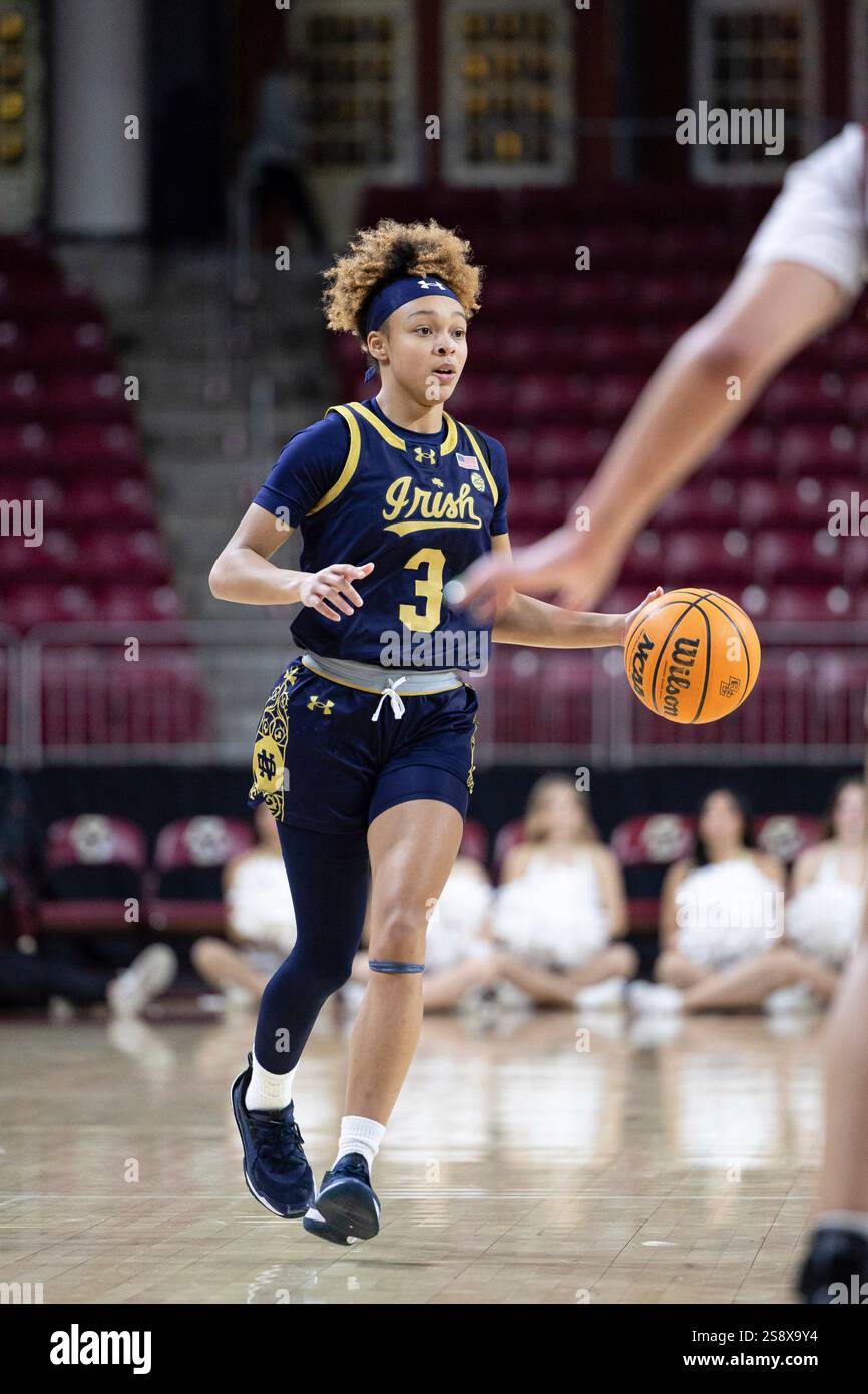 January 23, 2025; Chestnut Hill, Massachusetts, USA; Notre Dame guard Hannah Hidalgo (3 ...