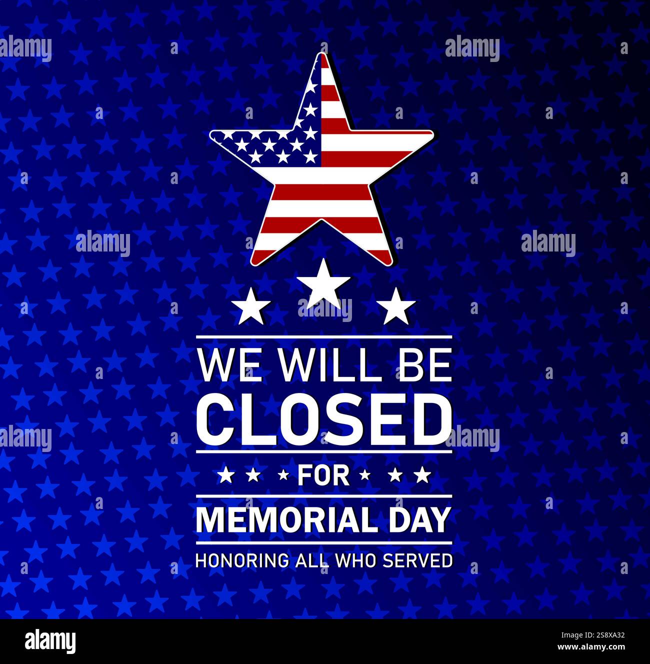 We will be closed for Memorial Day banner for social media post Stock ...
